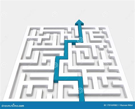 path showing the direction out of a white labyrinth stock illustration