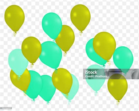 현실적인 헬륨 벡터 풍선 녹색 색상과 어두운 녹색 생일 축하해 투명한 배경의 새해 파티 장식 공기 헬륨 풍선 축하 3차원 형태에 대한 스톡 벡터 아트 및 기타 이미지