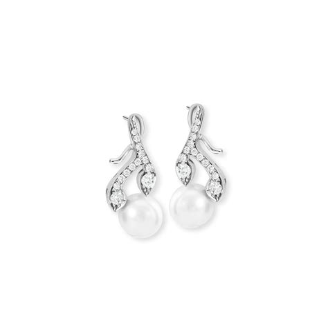 Rosemary Earrings 18ct White Gold Pearl And Diamond Cassandra Goad