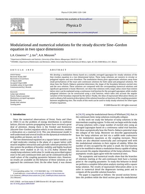 Pdf Modulational And Numerical Solutions For The Steady Discrete Sine Gordon Equation In Two