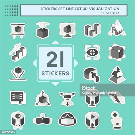 스티커 라인 컷 3d 시각화를 설정합니다 3d 시각화 기호와 관련이 있습니다 심플한 디자인 편집 가능 간단한 그림 3차원 형태에 대한 스톡 벡터 아트 및 기타 이미지