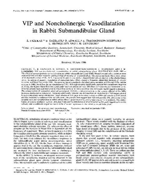 Pdf Vip And Noncholinergic Vasodilatation In Rabbit Submandibular Gland