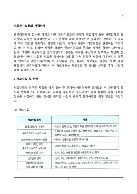 사회복지실천 과정의 사정단계 인문교육