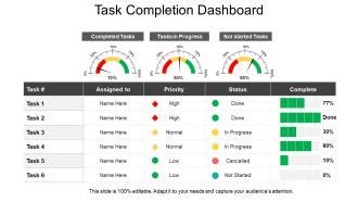 Task Completion Dashboard Presentation Examples PowerPoint Shapes PowerPoint Slide Deck