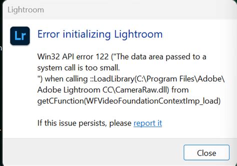 Solved Error Initializing Lightroom Win32 Api Error 122 Adobe