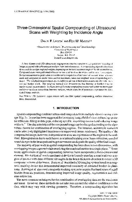 Pdf Three Dimensional Spatial Compounding Of Ultrasound Scans With