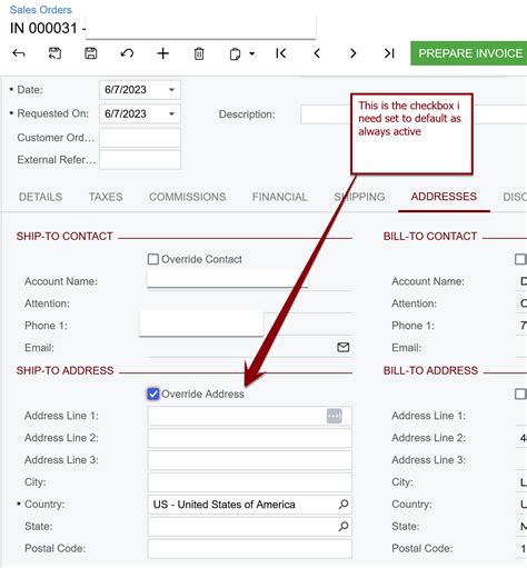 sales order shipping address override community