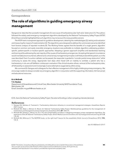 Pdf The Role Of Algorithms In Guiding Emergency Airway Management