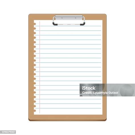 베이지 색 클립보드와 줄 지어 있는 흰색 노트북 시트 줄이있는 백서 노트 체크리스트 설문지 미리 알림 템플릿 금속 클립과 종이가