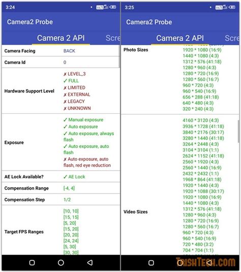 how to find camera capabilities of android smartphones