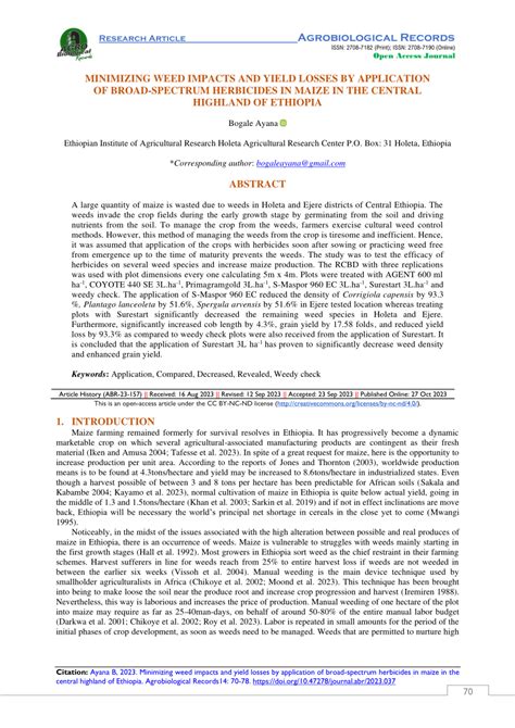Pdf Minimizing Weed Impacts And Yield Losses By Application Of Broad Spectrum Herbicides In