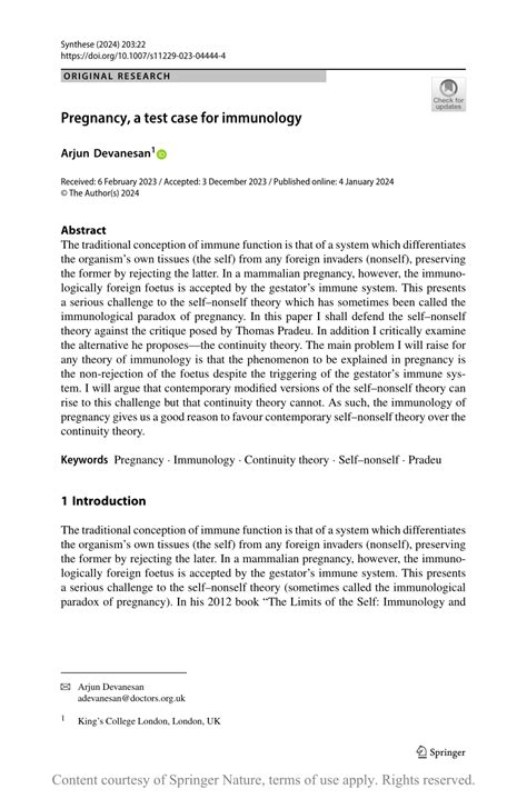 Pdf Pregnancy A Test Case For Immunology