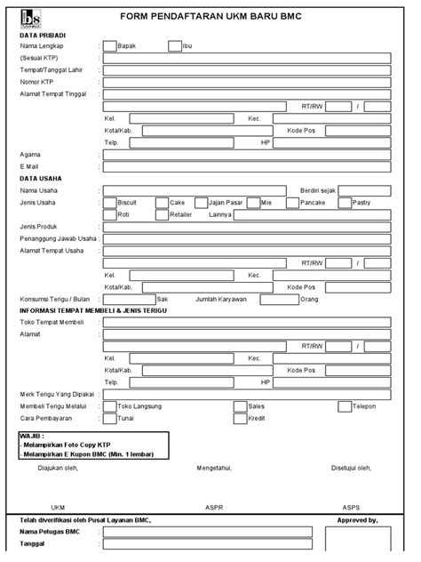 Form Pendaftaran Customer Baru Bmc Pdf