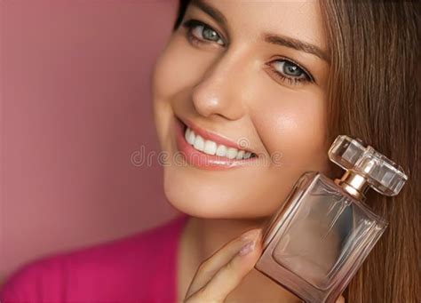 Perfume Beauty Product And Cosmetics Model Face Portrait On Pink