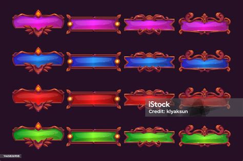 중세 게임 메뉴 프레임 Ui 요소 버튼 0명에 대한 스톡 벡터 아트 및 기타 이미지 0명 2차 도형 Panellets