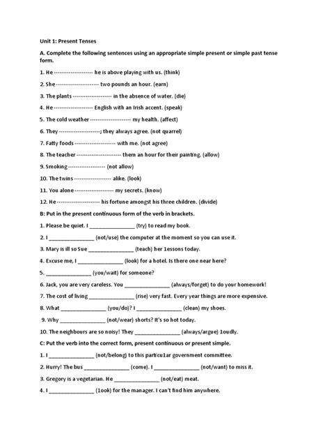 Tenses Assignment 1 Pdf