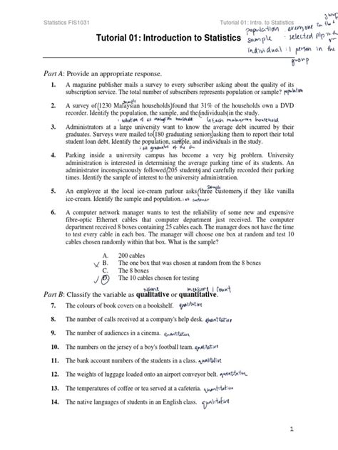 Tutorial 01 Introduction To Statistics | PDF | Sampling (Statistics) | Level Of Measurement