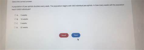 Solved Select The Correct Answer A Population Of Pea Aphids Doubles