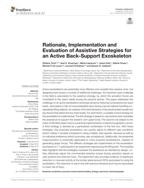 Pdf Rationale Implementation And Evaluation Of Assistive Strategies For An Active Back
