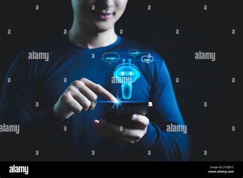 Man Use Smartphone Chat Ai Smart Robot For Support Marketing Customer Services Artificial