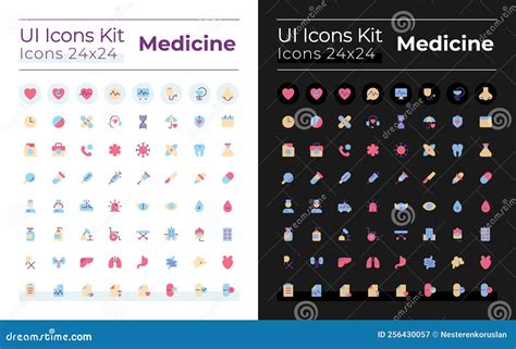 Medicine Flat Color Ui Icons Set For Dark Light Mode Stock Vector Illustration Of Therapy