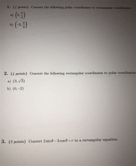solved convert the following polar coordinates to