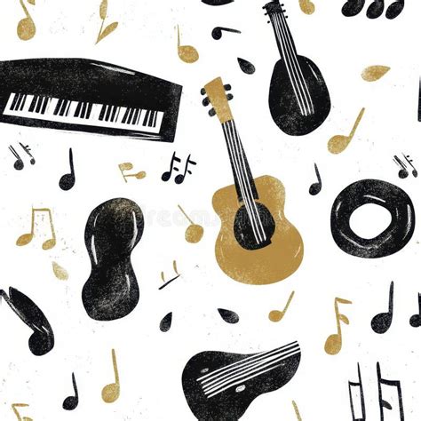 Seamless Musical Instruments Pattern With Guitars And Pianos Stock