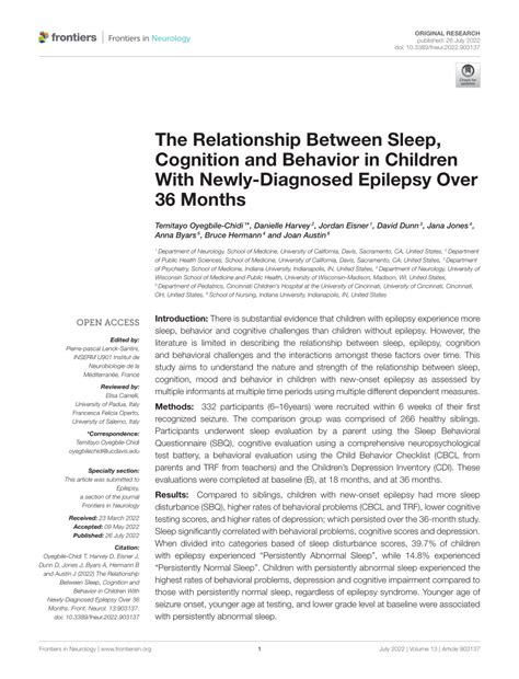 Pdf The Relationship Between Sleep Cognition And Behavior In