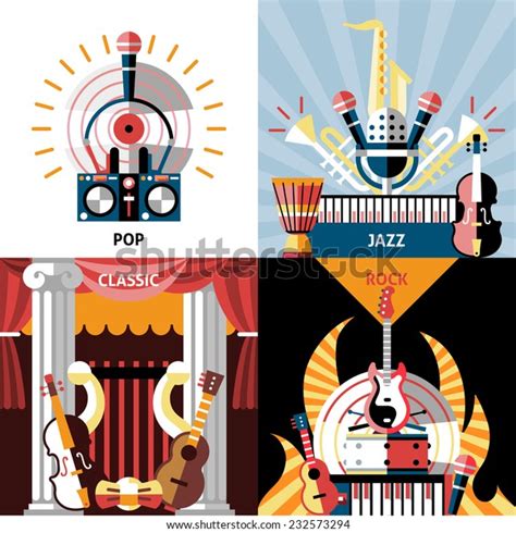 Musical Instruments Flat Icons Set Pop Stock Vector Royalty Free Shutterstock