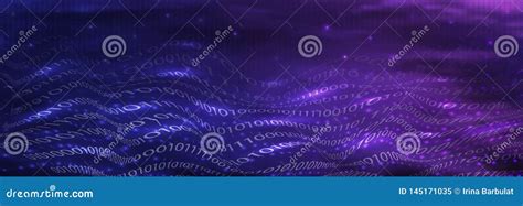 Realistic Abstract Binary Code In The Style Of Waves On A Blue Purple