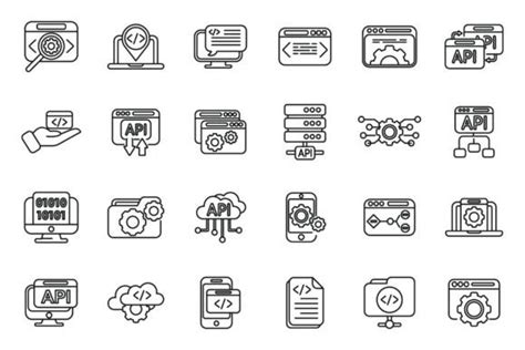 Api Icons Set Outline Vector Code Graphic By Anatolir56 · Creative Fabrica