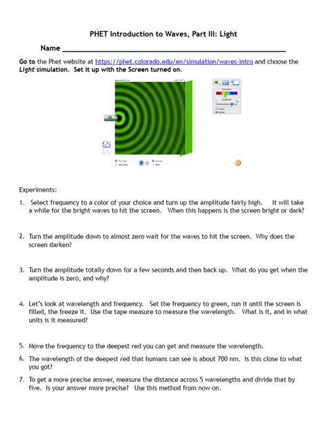 Exploring Light Waves With Phet Pdf