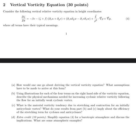 Vertical Vorticity Equation 30 Points Consider The
