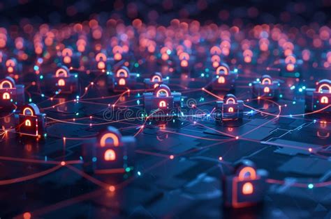Futuristic Digital Network With Glowing Lock Stock Illustration Illustration Of Tech Cyber