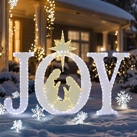Starfree 49 Inch Outdoor Nativity Decoration Lighted Joy Sign With