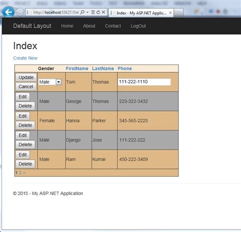 Webgrid Inline Edit And Delete Of Data In Aspnet Mvc 5 Codeproject