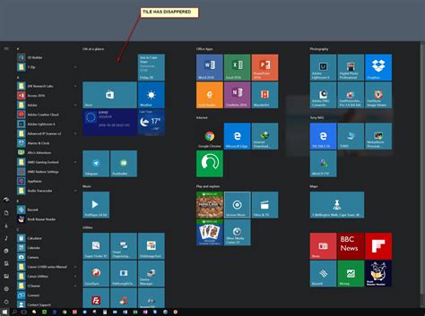 Windows Icons Pinned To Start Disappear When Dragged Or Resized Microsoft Community