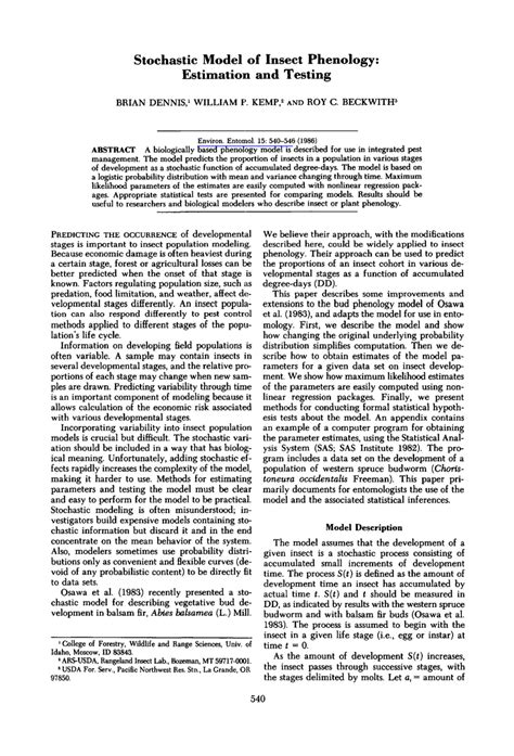 pdf stochastic model of insect phenology estimation and testing
