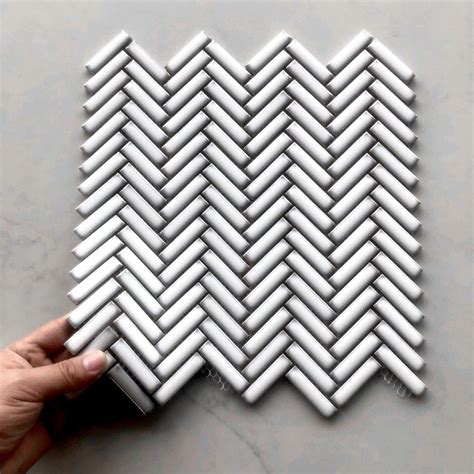 White Fambe Glaze Herringbone Ceramic Tiles Mosaic China Mosaic And