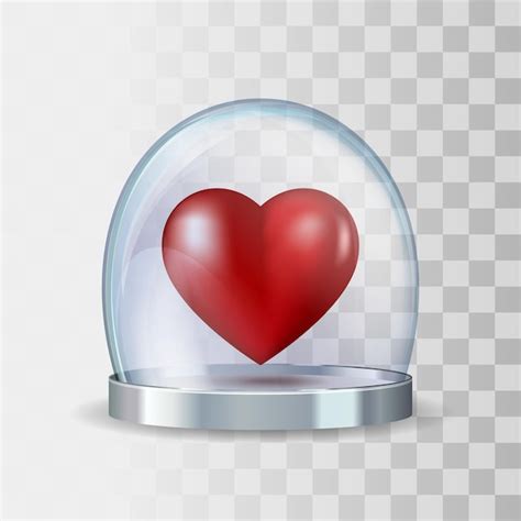 투명 유리 돔 벡터 일러스트 레이 션의 마음 프리미엄 벡터
