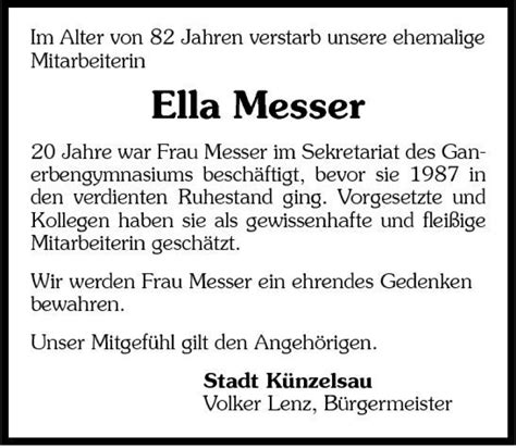 Traueranzeigen Von Ella Messer Trauerundgedenken De