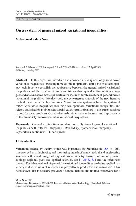 Pdf On A System Of General Mixed Variational Inequalities