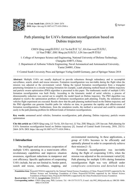 Pdf Path Planning For Uavs Formation Reconfiguration Based On Dubins Trajectory