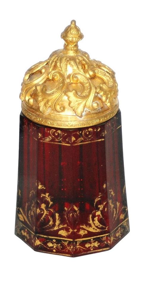 Ruby Glass Stein W Fancy Gilded Brass Lid Auction