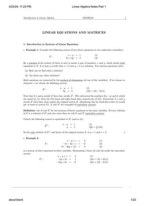 SOLUTION Linear Algebra Notes Part Studypool
