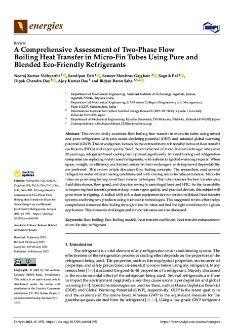 Pdf A Comprehensive Assessment Of Two Phase Flow Boiling Heat Transfer In Micro Fin Tubes