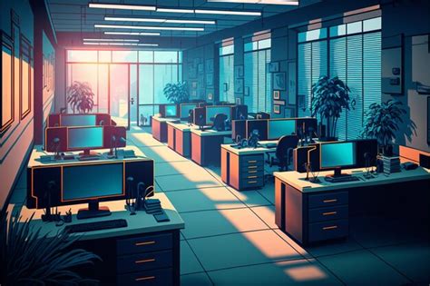 There Are Many Computers And Monitors In This Office Setting Generative