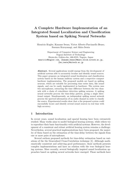 Pdf A Complete Hardware Implementation Of An Integrated Sound Localization And Classification