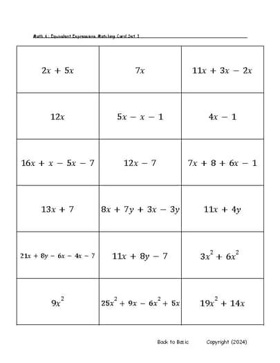 Equivalent Expressions Matching Activity By Claire Hyun Tpt