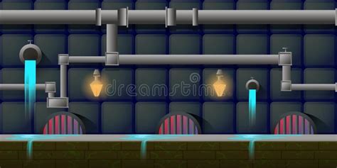 Parallax Ready Game Industrial Background Stock Vector Illustration